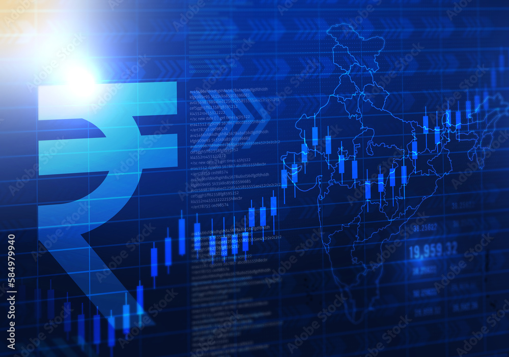 rupee background illustration, blue background with Indian rupee icon ...