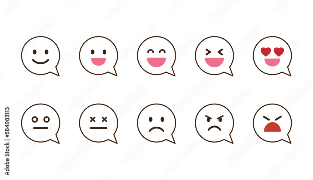 Speech bubble with emotions icon set. Vector set of cartoon character ...