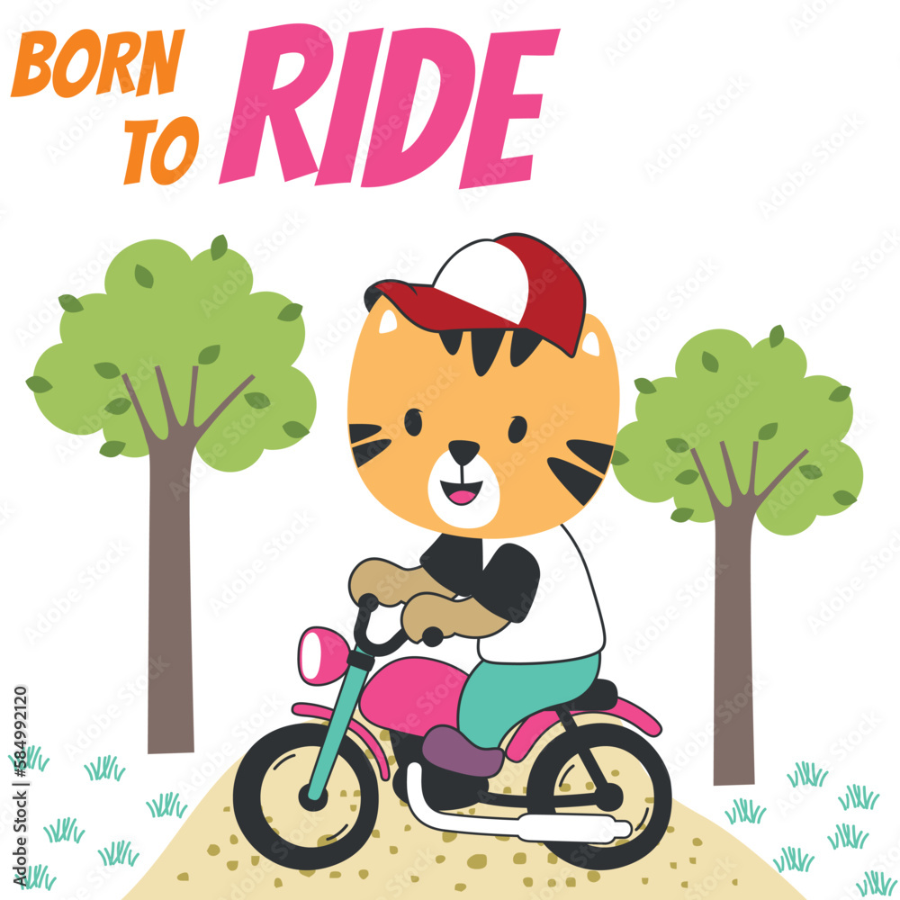 Vector illustration of cute little tiger ride motorcycle. Creative ...
