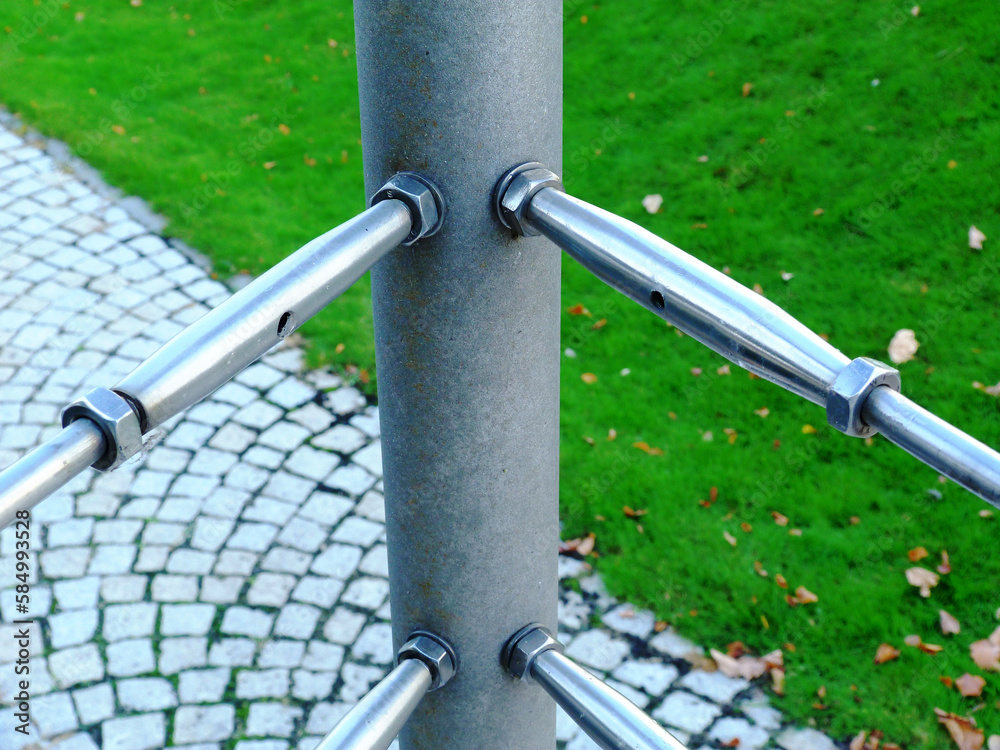 steel cable railing. stainless steel turnbuckle closeup. connection and ...