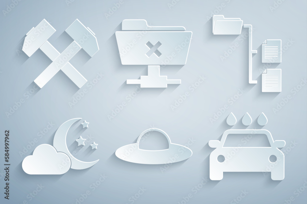 Set UFO flying spaceship, Folder tree, Cloud with moon and stars, Car ... Set UFO flying spaceship, Folder tree, Cloud with moon and stars, Car ...