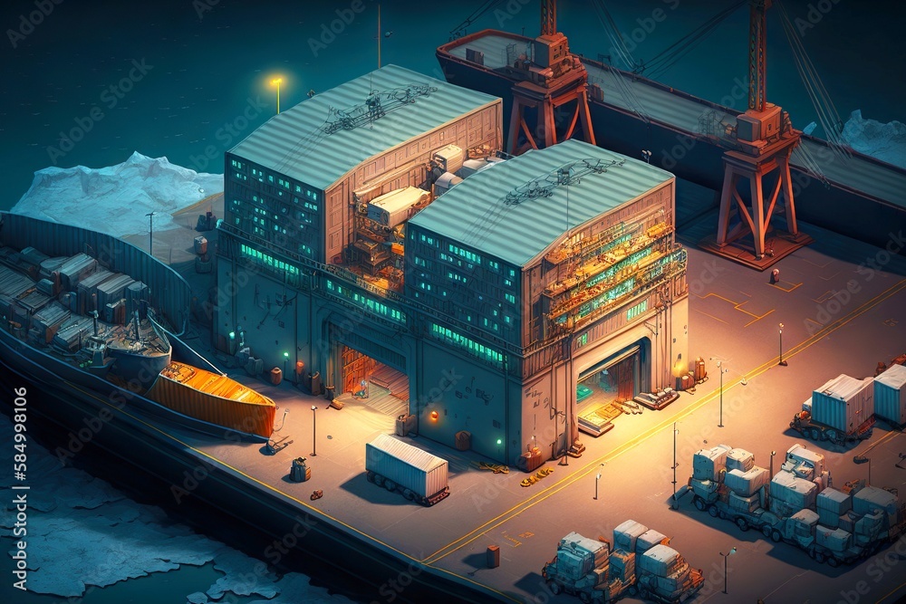 Round-the-clock loading and unloading of cargo ship in port, created ...