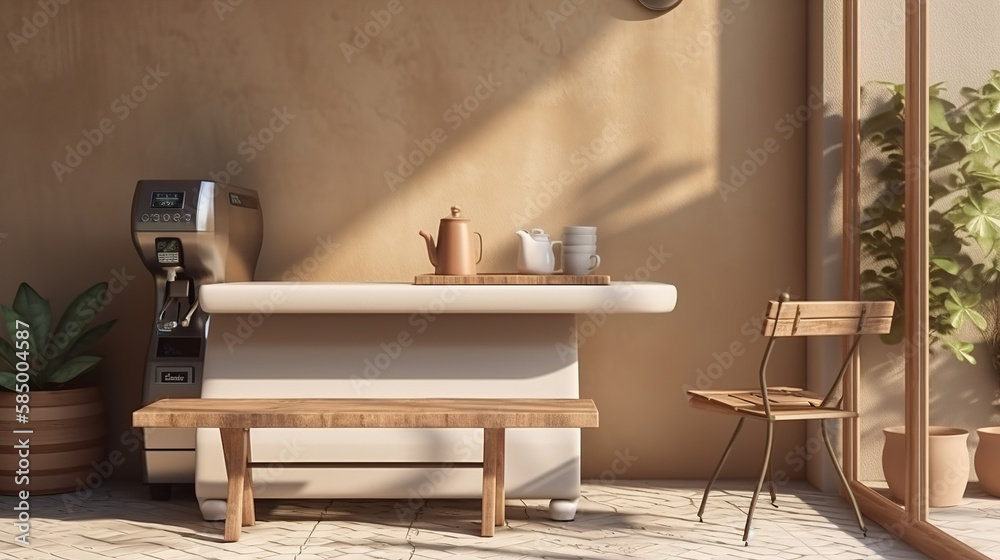 Modern design cafe, white square tile counter with espresso machine ...