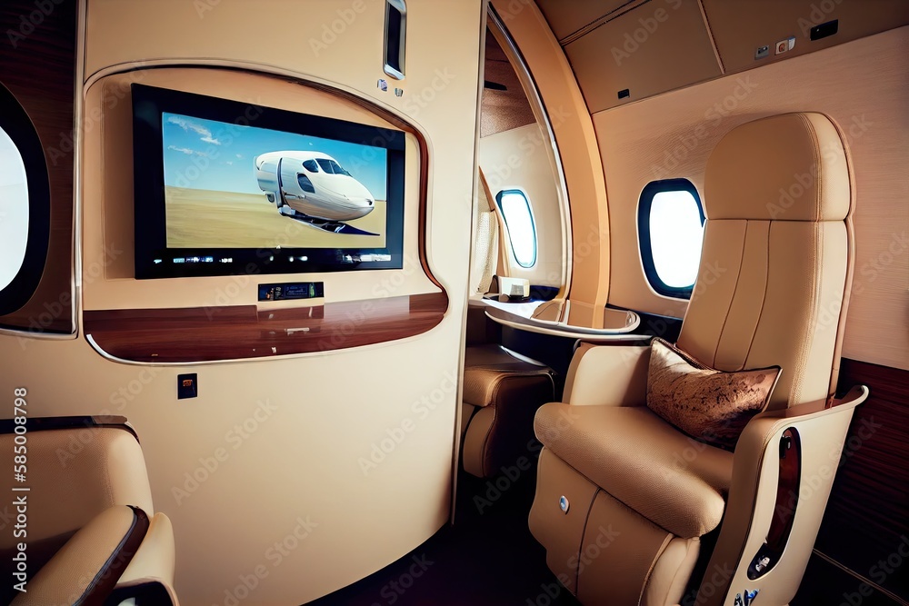 first-class cabin with individual recliner seats and flat-screen ...
