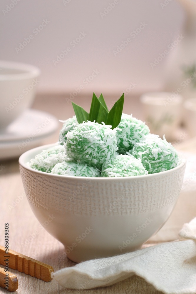 Klepon or kelepon, is a snack of sweet rice cake balls filled with ...