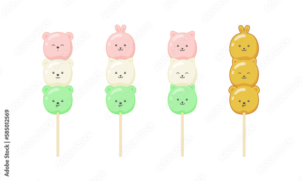 Kawaii Dango in the form of cute animals, isolated on a white ...