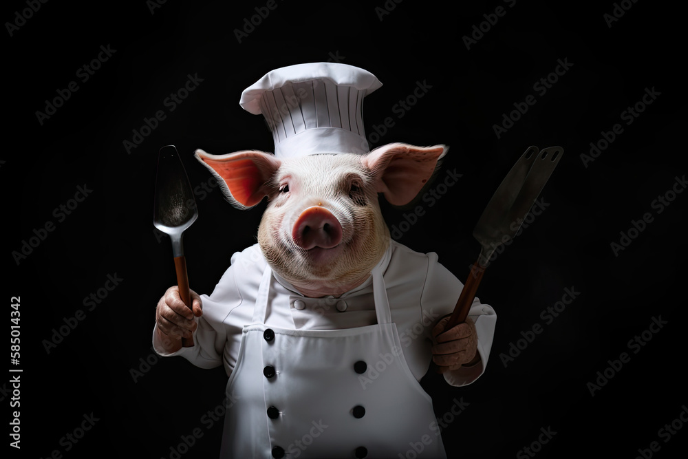 Pig cooking in chef costume, generated AI, generated, AI Stock ...
