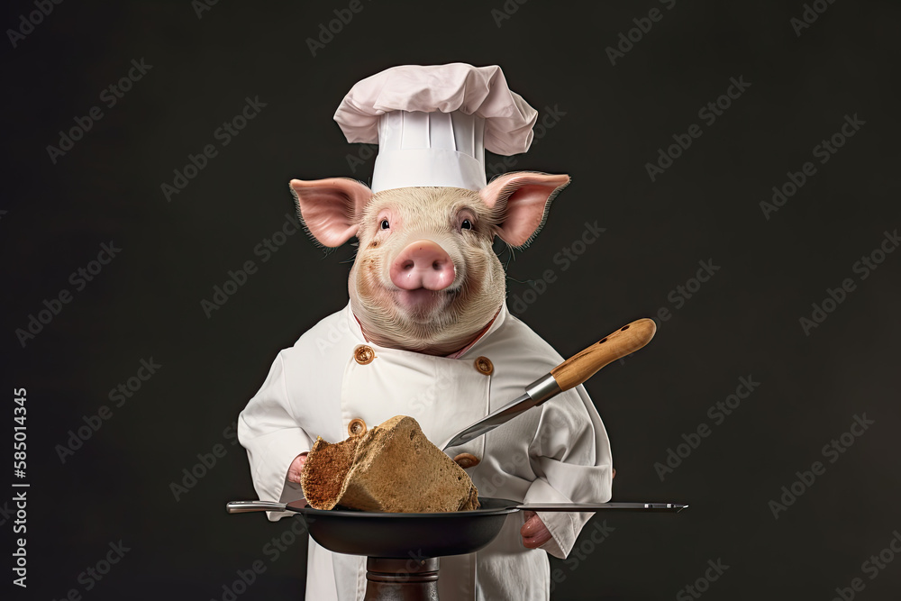 Pig wearing chef outfit, generated AI, generated, AI Stock Illustration ...