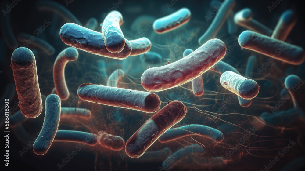 Vue microscopique d'un groupe de bactérie bâtonnet, micro biologie ...