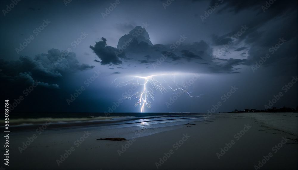 Lightning, thunder cloud dark over the beach created with Generative AI ...
