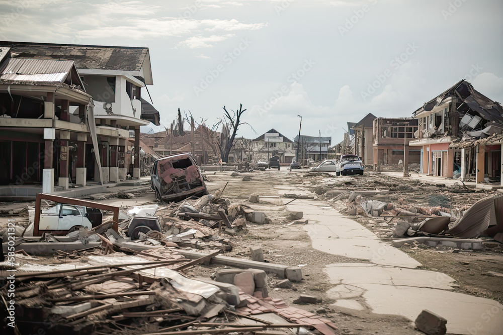 smashed car broken town tornado destruction, generated AI, generated ...