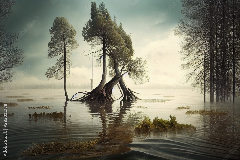 ภาพประกอบสต็อก forest trees covered with water from heavy floods flood ...