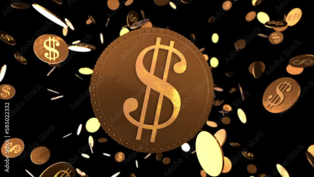 Gold coins with dollar symbol on a transparent background. 3d animation ...