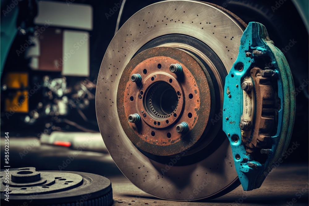 Auto master in workshop replaces old brake discs with new ones, created ...