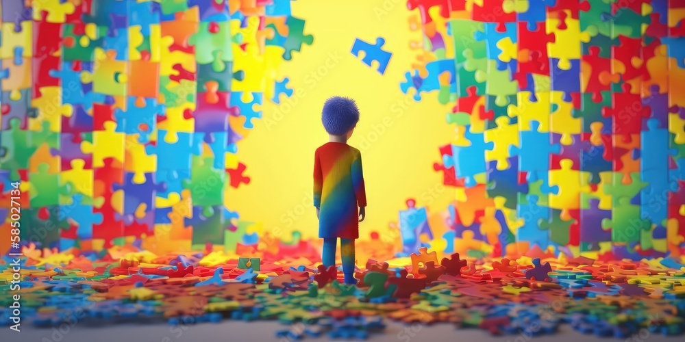 Fictional AI autistic child with puzzles. Public awareness for autism ...