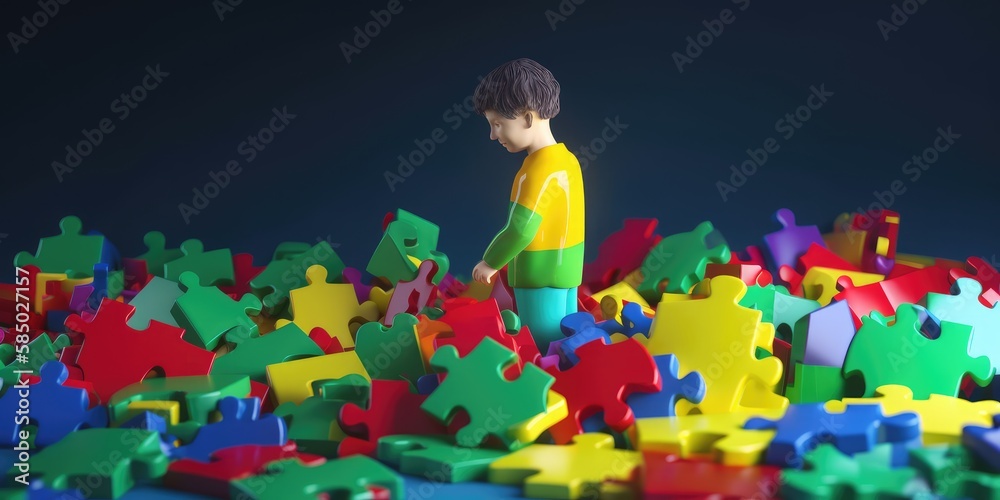 Fictional AI autistic child with puzzles. Public awareness for autism ...