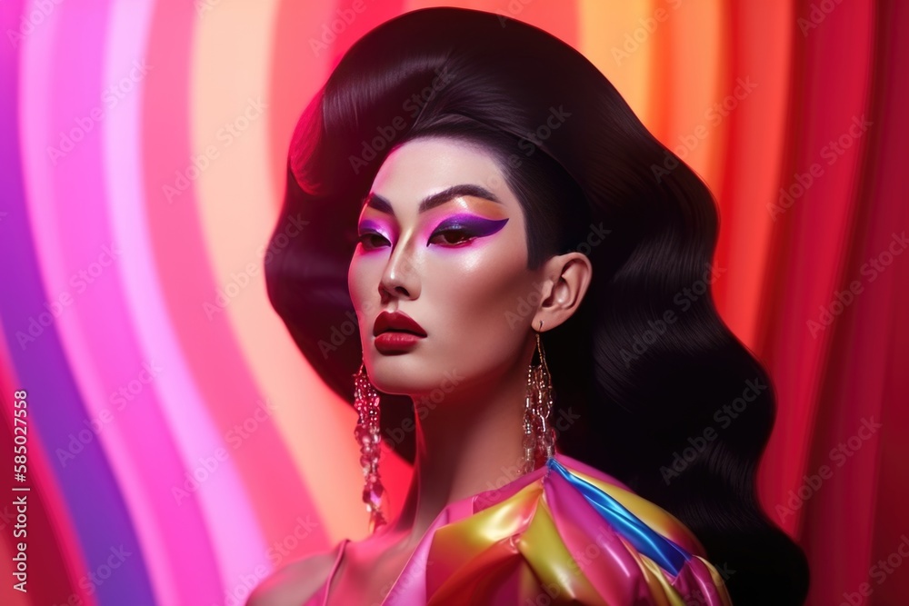 Fictional Asian Drag Queen: Man dressed up as a woman on vibrantly ...