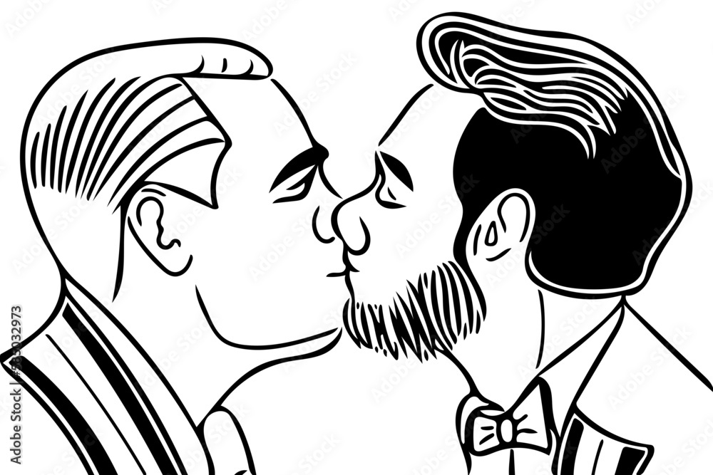 Photo & Art Print Two men love and kiss. Outlines As Vector Design ...