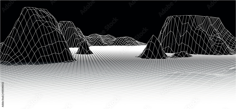 Abstract vector wireframe landscape background. Wireframe landscape ...