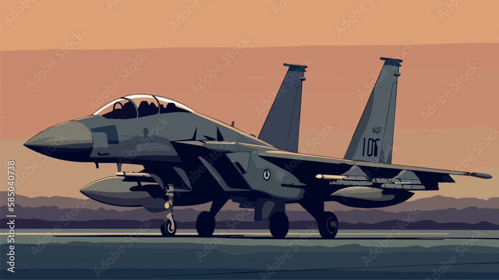 Military fighter jet. Vector art illustration of airplane. Modern war ...