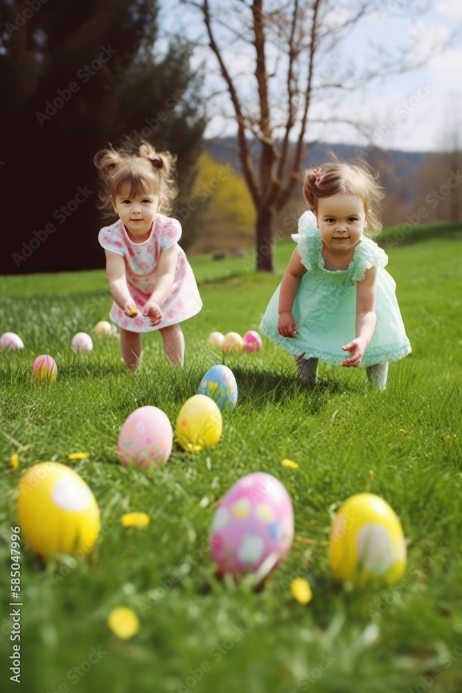 Children enjoying Easter holidays, Spring concept of little girls on ...