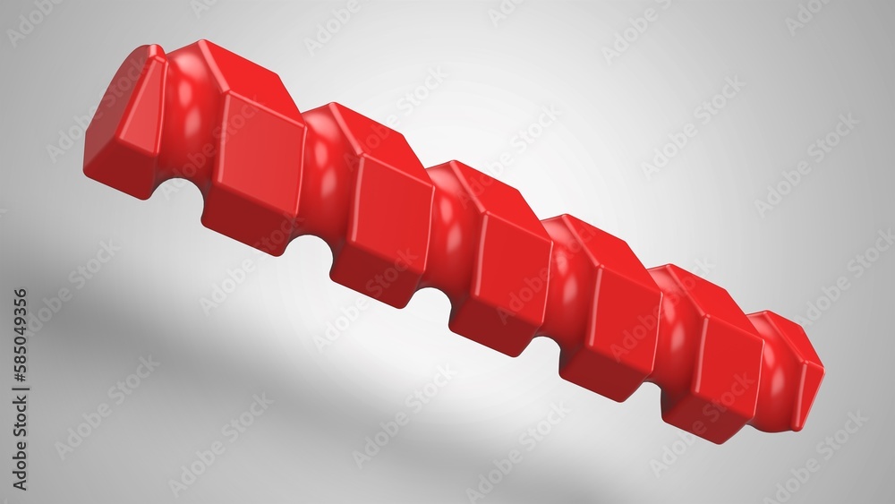Red Hexagonal rod with spiral cut design. Mechanical part 3d render ...