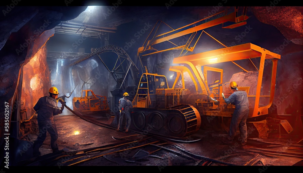 Underground mining Coal mining in mine Miner in underground mine on coal mining work. Mine ...