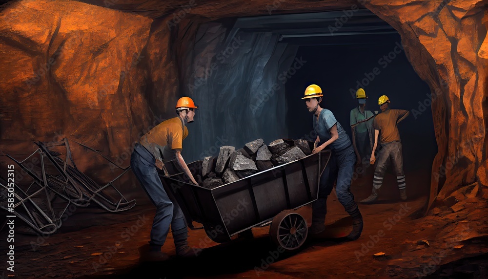 Underground mining Coal mining in mine Miner in underground mine on coal mining work. Mine ...