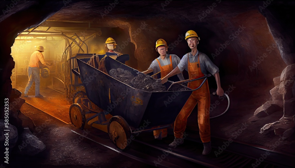 ภาพประกอบสต็อก Underground mining Coal mining in mine Miner in ...
