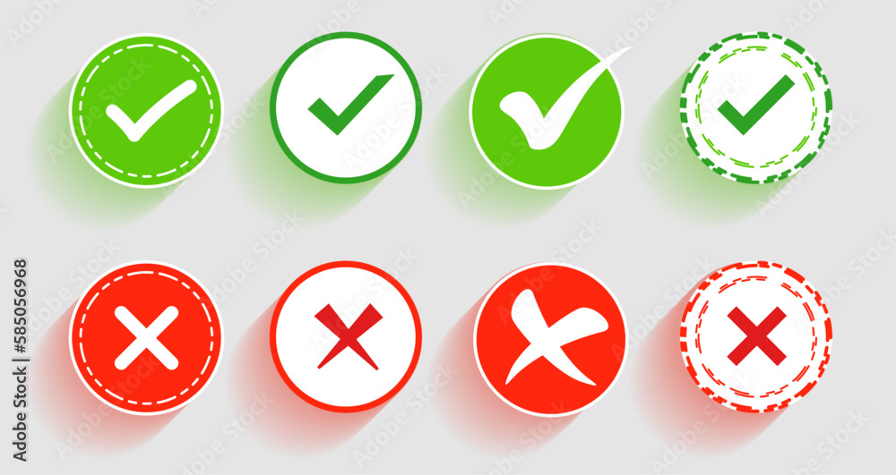 Round check mark and cross symbols buttons, Cross and check mark symbol set. Stock Vector ...