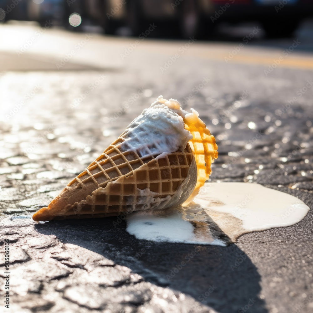 Soft serve ice cream falling on the road illustrations, ai art Stock ...