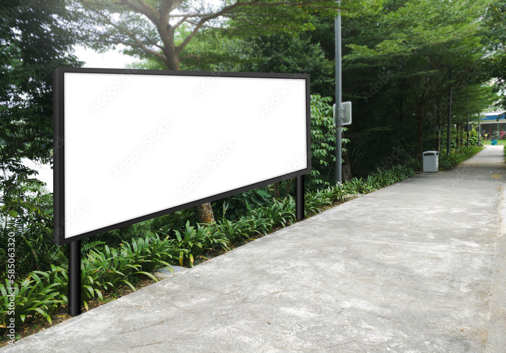 Large horizontal blank advertising poster billboard mockup, framed by ...