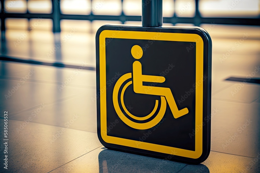 Sign denoting people with limited mobility in airport baggage claim ...