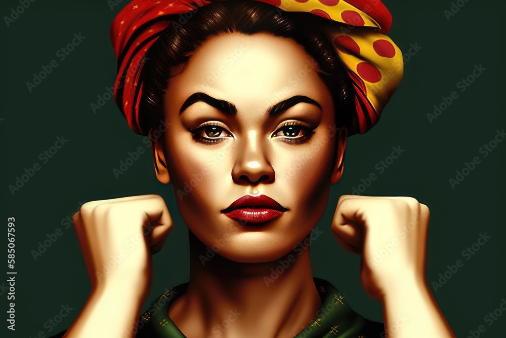 Strong powerful fictional AI generated woman. Banner for woman's day ...