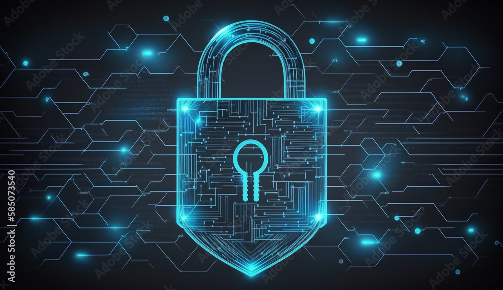 Cyber security concept. Lock symbol from lines and triangles, point ...