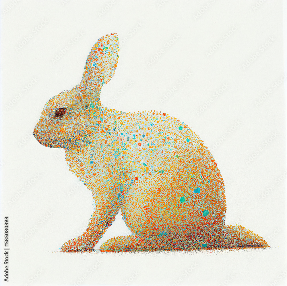 Surreal abstract pointillism painting of rabbit as illustration of ...