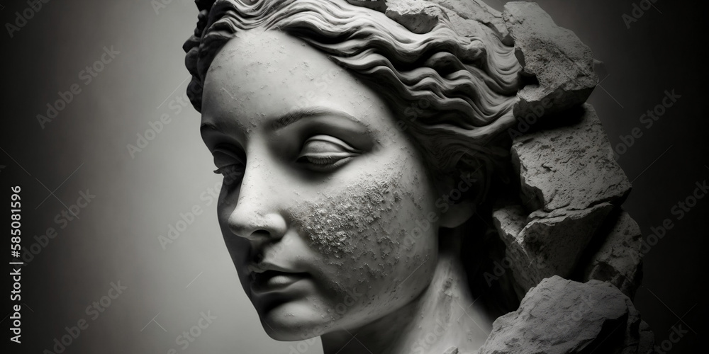 3D illustration of a Renaissance marble statue of Hera. She is the ...