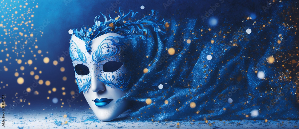 Ventetian mask on a reflective surface, high contrast image. Venetian ...