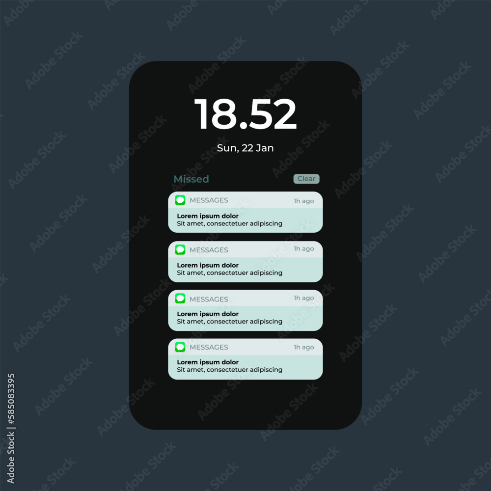 Notification screen UI Design. Notification Boxes Template for Iphone ...