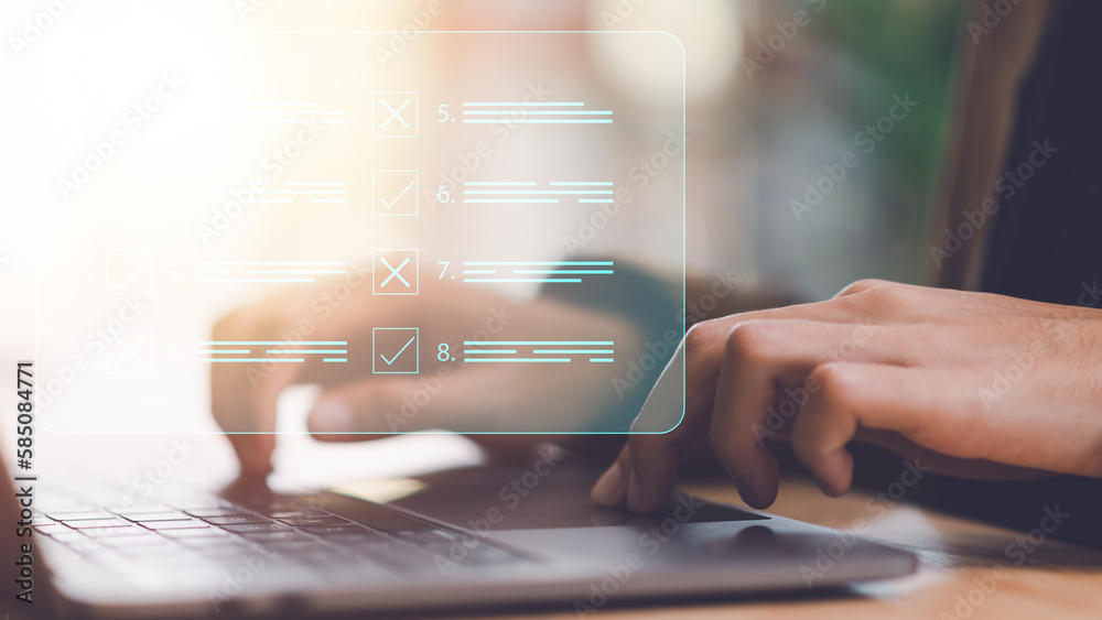 operator makes mark on the survey topic ,In virtual form check sheet ...