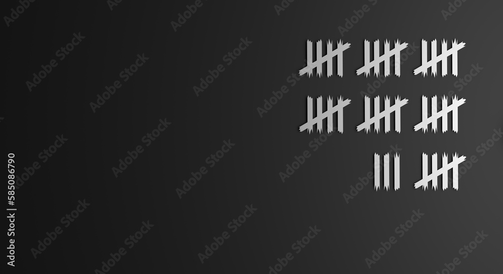 black background with counting markings, counting lines, white lines on ...