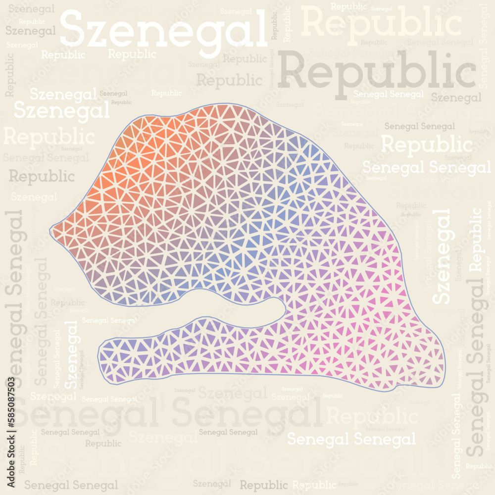 SENEGAL map design. Country names in different languages and map shape ...