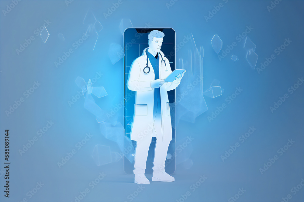 medical mobile app with virtual doctor on smartphone screen ...
