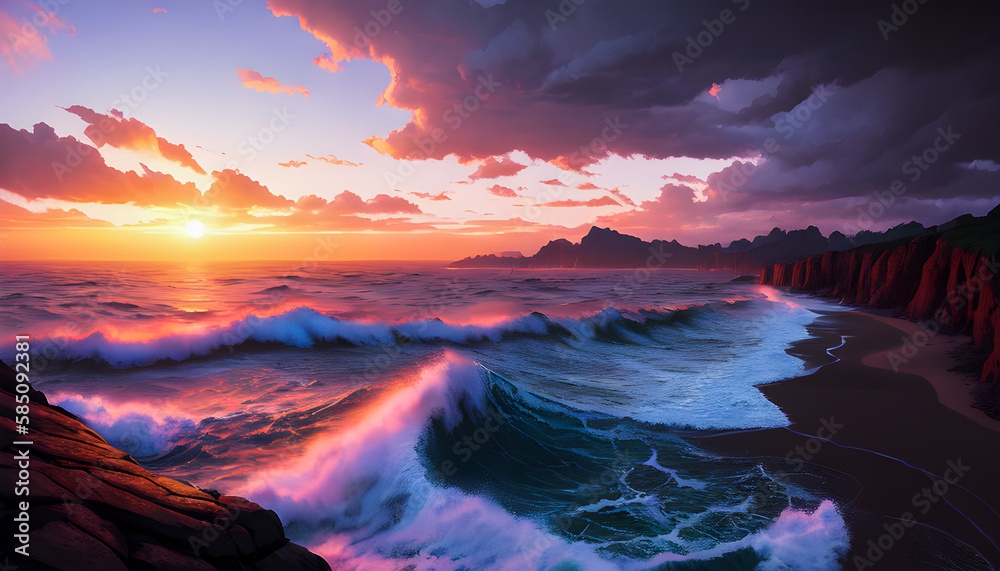 waves ocean sunset by the shore nice scenery coastal digital wallpapers ...