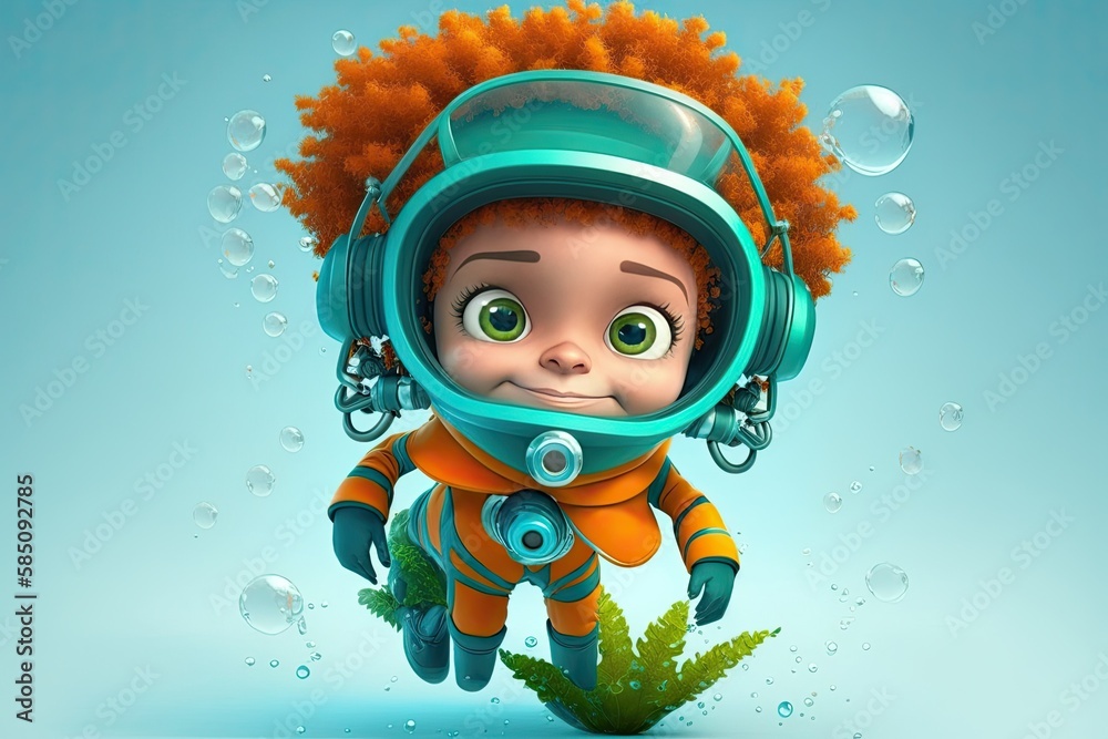 Cute Cartoon Boy Scuba Diver Underwater in the Ocean (Generative AI ...