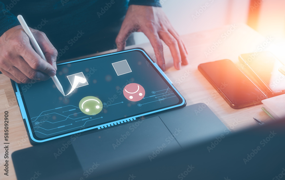 Customer service satisfaction survey concept.Business people or ...