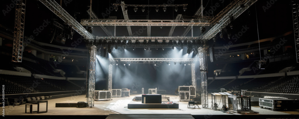 A Live stage production being built in an arena, stadium class live ...