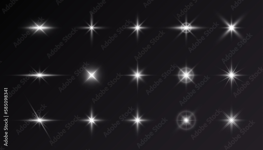 Set Light sources, concert lighting, stage spotlights. Star, bright sun ...