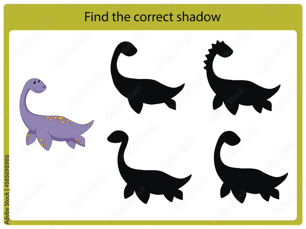 Dinosaur activities for kids. Find the correct shadow. Educational game ...