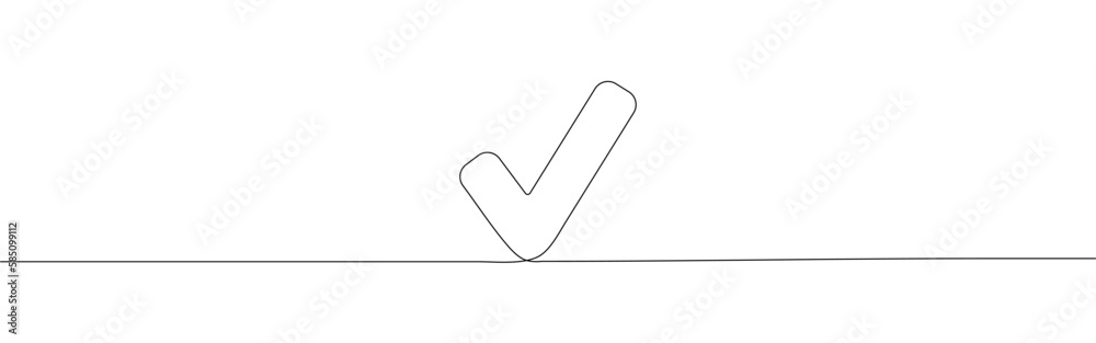 Continuous line drawing of check mark. Tick one line icon. One line ...